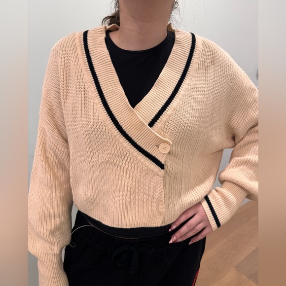 OAK + FORT | Sweaters | Oak Fort Cream Wrap Cardigan With Black Trim ...